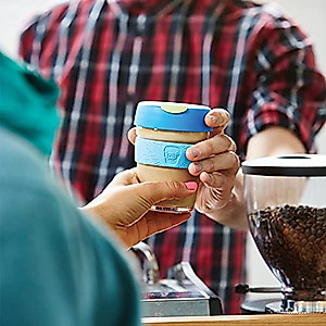 KeepCup Reusable Tempered Glass Coffee Cup | Travel Mug with Spill Proof Lid, Non-Slip Silicone Band, Lightweight, BPA Free | Medium | 12oz | Qahwa