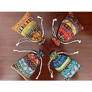 24 Pieces Egyptian Ethnic Style Jewelry Candy Pouch,5 x 7 Inch Small Drawstring Gift Bags Cotton Cloth Sachet with Tags and Ropes for Coin Party Favor Retail Supply Wedding Holiday (5 x 7inch,Mixed Color)