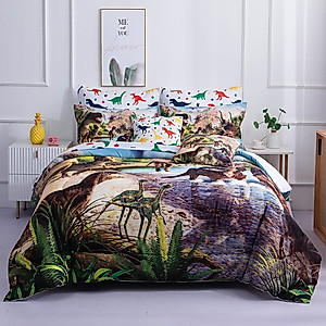 NiuOne Dinosaur Bedding Twin Comforter Set for Boys/Kids/Girls, Dinosaur Twin Bedding Set, 9 Piece Dinosaur Comforter Set Twin Size Bed in a Bag, Soft Microfiber Kids Summer Comforter Set Twin Size