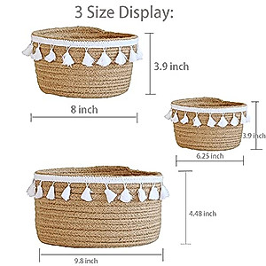 Jute Storage Baskets Bins 3 Pack Storage Cube Organizer Cute Tassel Nursery Decor - Home Storage Container