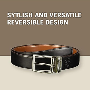 Perry Ellis Men's Portfolio Amigo Reversible Leather Belt, Stitched Edges, Durable, 1.5” Width (Available in Big & Tall), Luggage Brown, 42