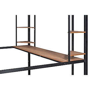 BIADNBZ Full Size Loft Bed with Desk and Shelves Storage, Metal High LoftBed Frame w/Ladder for Kids Teens Adults Bedroom, Black