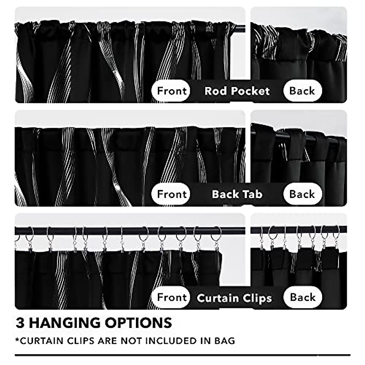 Deconovo Blackout Curtains for Bedroom, 90 Inch Curtains for Living Room, Silver Wave Foiled Rod Pocket and Back Tab Curtain, 52W x 90L, Black, 2 Panels