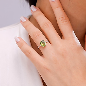Angara Natural 1.45 Ct Peridot and 0.31 Ct Diamond Side Stones Ring for Women in 14K White Gold (Grade-AAA | Size-8x6mm) | August Birthstone, Birthday, Engagement, Anniversary Jewelry Gift For Women