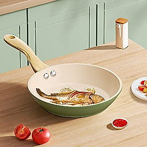 Nonstick Frying Pan, Healthy Ceramic Nonstick 8 Inch Frying Pan Skillet, Small Frying Pan Non Stick Omelette Pan with Bakelite Handle, Induction Compatible, 100% PFOA TOXIN Free, Green