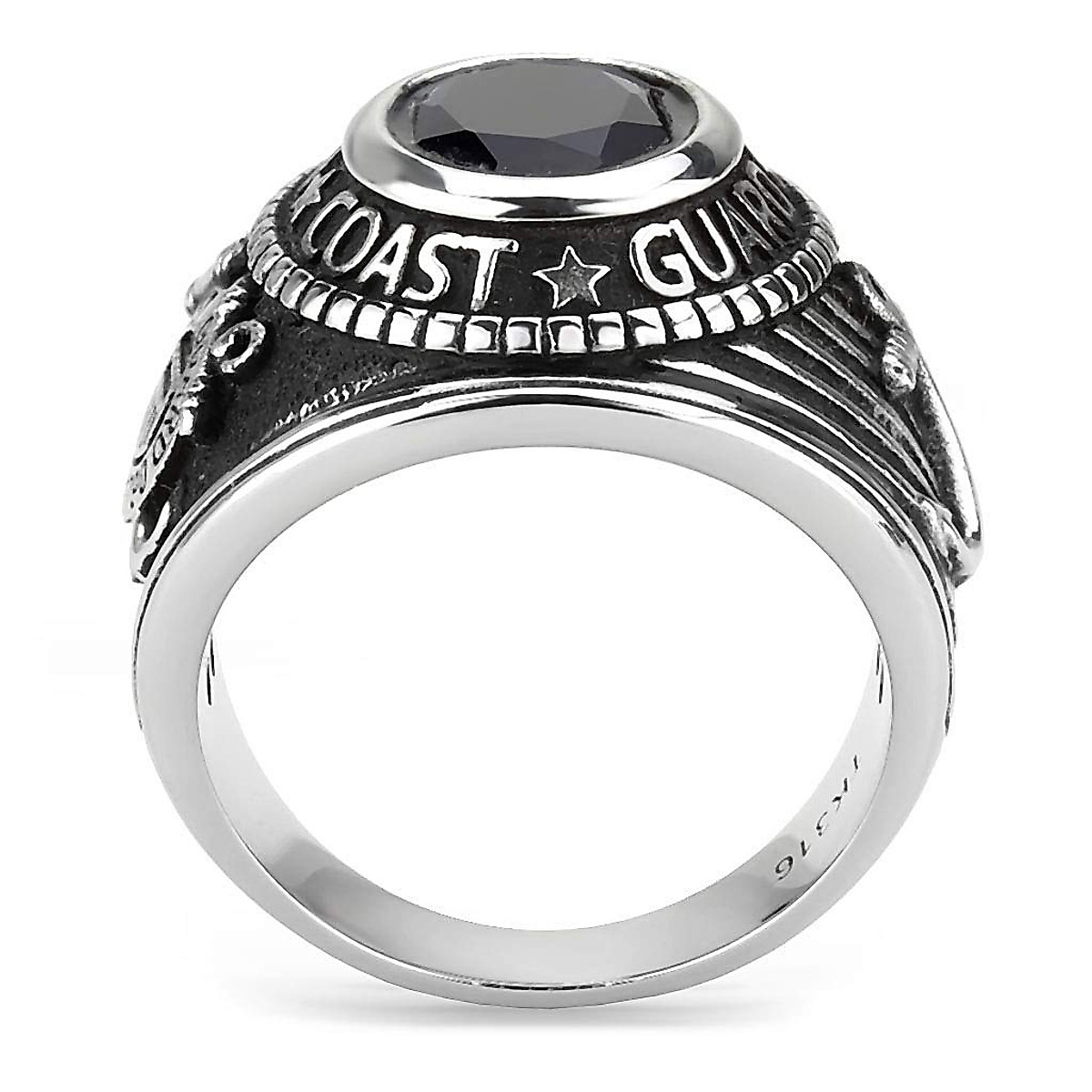 YVO Personalized Coast Guard Ring (Engraved)- Polished Stainless Steel - Size 08