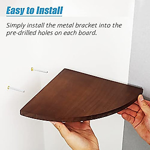 Lecowisd YINKSONG Corner Shelf Set of 3,Solid Wood Corner Wall Mounting Floating Shelf for Bathroom Bedroom Kitchen Living Room Office（Walnut）