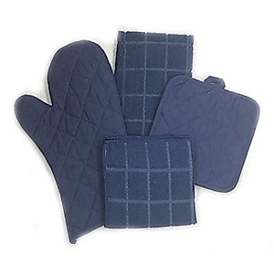 Home Collection 8 Piece Kitchen Towel Set with Dish Cloths, Pot Holders, and Oven Mitt Bundle (Blue)