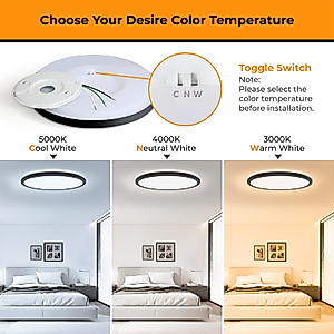 Matane 4 Pack LED Flush Mount Ceiling Light Fixture, 12 inch 24W Ceiling Lamp 3000K/4000K/5000K Selectable, Low Profile Ceiling Lights for Bedroom, Laundry, Kitchen, Black