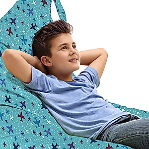 Ambesonne Airplane Lounger Chair Bag, Pattern of Modern Travel Themed Layout Dashed Traces in The Sky and Aircraft, High Capacity Storage with Handle Container, Lounger Size, Multicolor