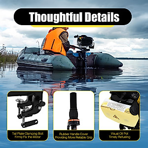 WenDissy 4 Stroke Outboard Motor Boat Engine, Marine Boat Motor with Air Cooling System and Manual Pull Start for Inflatable Fishing Boats Yachts Water Sport Tools