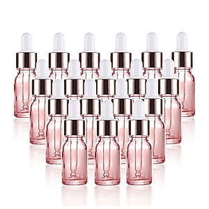 18 Pack,10ml Pink Glass Dropper Bottle for Essential Oils,Empty Glass Eye Dropper Bottle Holder With Glass Reagent Pipette,Rose-Golden Caps Cosmetic Perfume Travel Vial