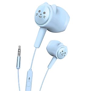 Gaweb Earphones, Sports Headphone Cute Cats Shape Durable Plastic Wired Games Headset for Outdoor - Blue, (2533725-Gaweb-1)