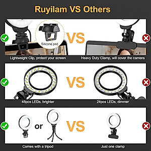 Ring Light for Laptop Computer, Ruyilam Video Conference Lighting Kit with Clip and Tripod, Desktop PC Selfie Dimmable Light with Stand Ring Light for Live Streaming, Video Recording, Makeup