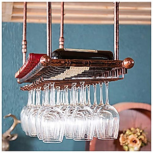 Ceiling Craft Wine Glass Stylish Simplicity Rack Vintage Wrought Iron Inverted Goblet Rack Simple Display Wine Glass Bracket Adjustable Height Bar Floating Wine Rack (Bronze 120 * 30Cm), PIBM, Blac