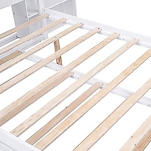 BIADNBZ Full Size Storage Bed Frame with Pull Out Shelves and Twin Trundle, Wooden Versatile Platform Bedframe w/Headboard, for Kids Teens Adults Bedroom, White