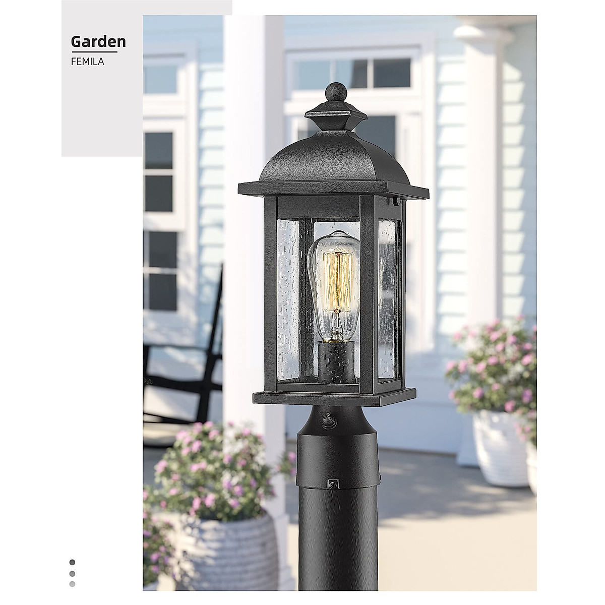 FEMILA Dusk to Dawn Outdoor Post Light, Waterproof Pole Lantern Light Fixture, Exterior Lamp Posts Outdoor Lighting for Garden Patio Yard Pathway Driveway, Clear Glass Panel, 4FD54P-PC BK