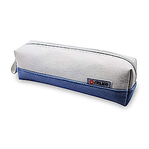 Oritlife Upgraded Wide-Open Stationery Pencil Case with Premium PU and Cotton, Pen Pencil Pouch with Silver Zipper for School College & Office (Blue)