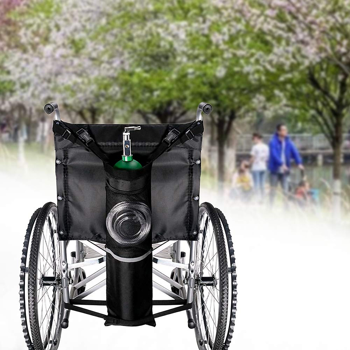 Kakalote Oxygen Backpack Holder Bag for Wheelchair Walker Carrier Portable Oxygen Tank Bag, Black Reflective Stripe Storage Pouch Oxygen Cylinder Bag (Black)