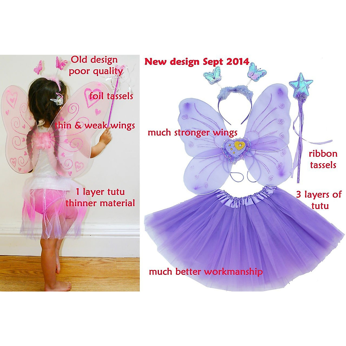 Fun Play Fairy Dressing up Costume for Girls – Butterfly Fairy Wings, Tutu, Magic Wand,Headband Costume Set for 3-8 Years