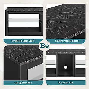 Bestier TV Stand for 70 inch TV with Power Outlets, LED Entertainment Center for PS5, Gaming TV Consoles with Glass Shelves for Living Room, 63'' Inch, Black Marble