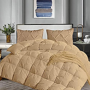 1 Pc Pinch Pleated Comforter with 2 Pillow Shams 100% Cotton 400 GSM Ultra Soft, Fluffy, Lightweight Comforter for All Season Twin/Twin XL Size Taupe 3 PC-Pinch Pleat Comforter Set