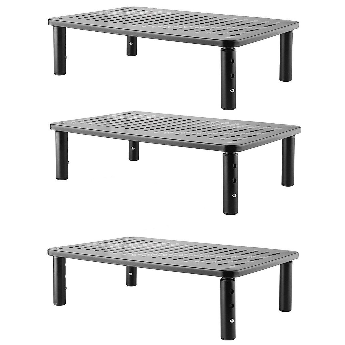 3-Pack Premium PC Monitor & Laptop Stand with Sturdy, Stable Black Metal Construction. Fashionable Riser is Height Adjustable with Non-Skid Rubber. Perfect for Computer Monitor, iMac or printer Shelf