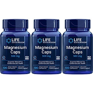 Life Extension Magnesium Vegetarian Capsules, 500 mg, 100 Count x 3
