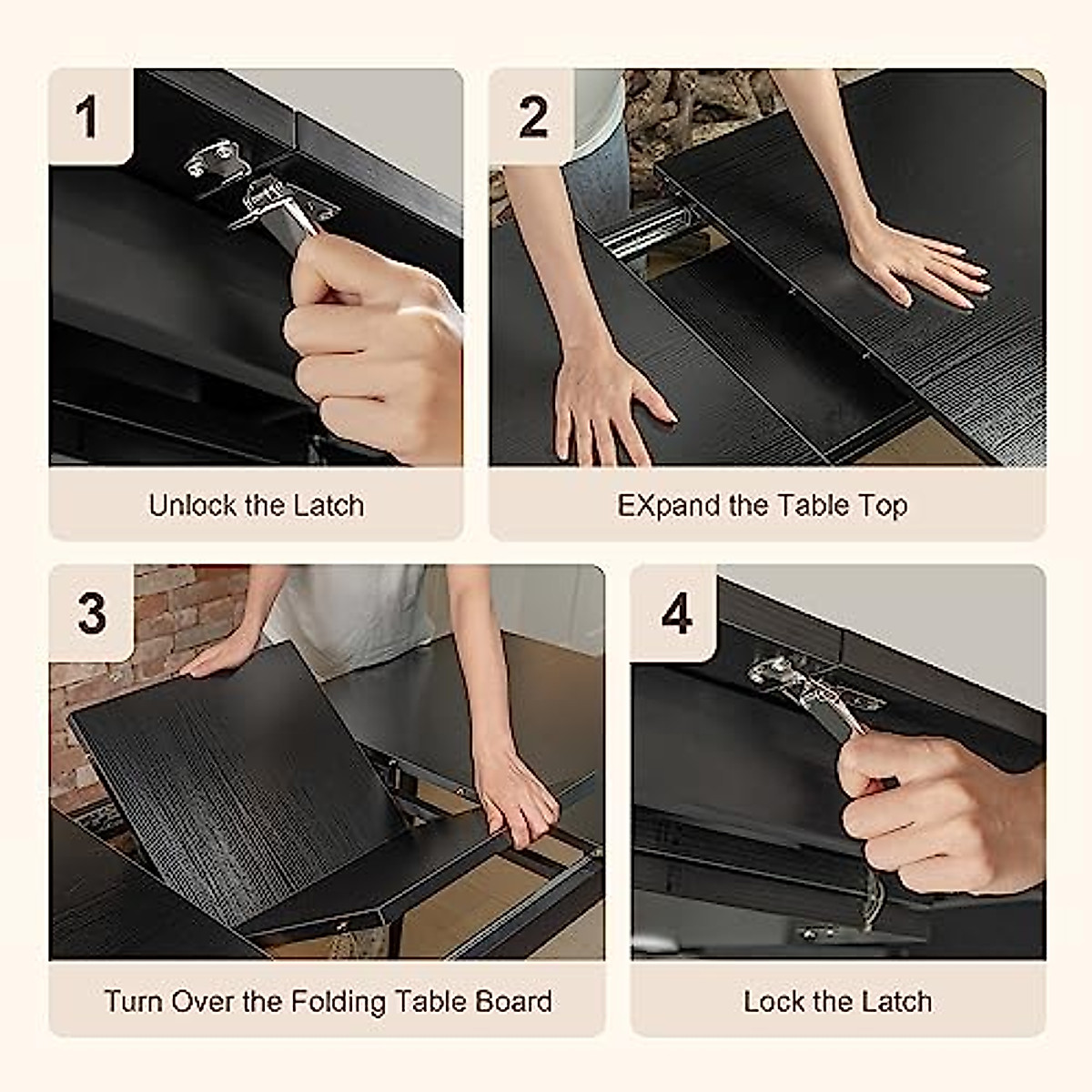 Qsun 7-Piece 63" Large Dining Table Set for 4-6 People, Extendable Kitchen Table Set with 6 Chairs, Dining Room Table with Round Corner for Small Space, Children Protective Design, Black