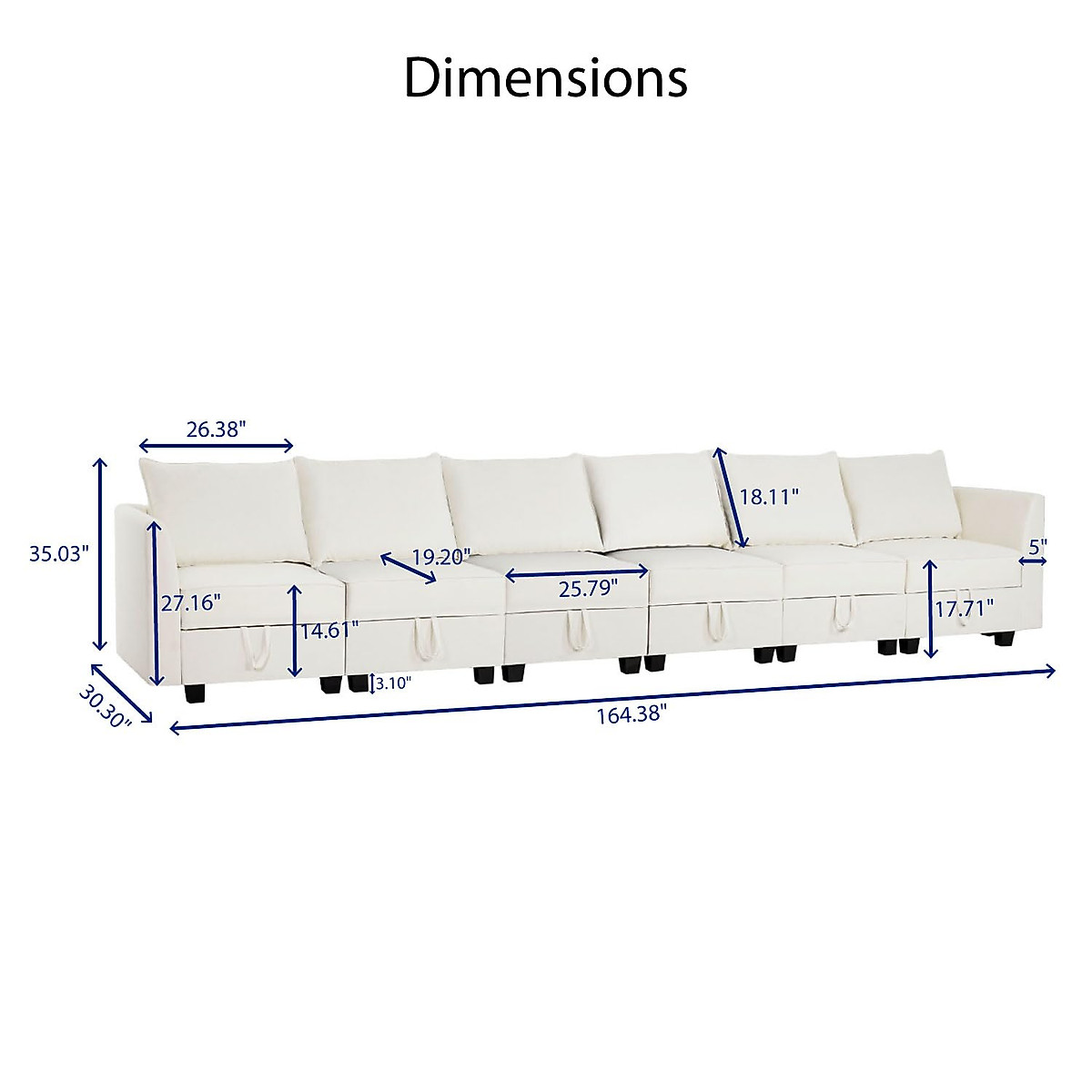 Naomi Home Elizabeth Modern DIY Collection - Convertible Modular Sectional Sofa - Ultimate Sofa Experience - Linen Sofa Couch for Living Room, Apartment, Office - 6 Piece Modular Sectional - White