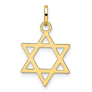 14K Yellow Gold Star of David Jewish Magen Necklace Judaica Religious Pendant Israel Charm Only