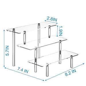 HENABLE 2PCS Acrylic Display Risers, Perfume Stand Organizer, Clear Acrylic Shelf Risers for Display Stands for Food, Tabletop Use, Amiibo Funko POP Figure, 3 Tier Clear Cupcake Stand Risers
