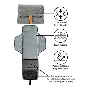 bub. Baby Changing Mat- Wipeable, Portable Changing Pad, Travel Changing Mat for Baby or Small Toddler, Sleek Design. (Gray)
