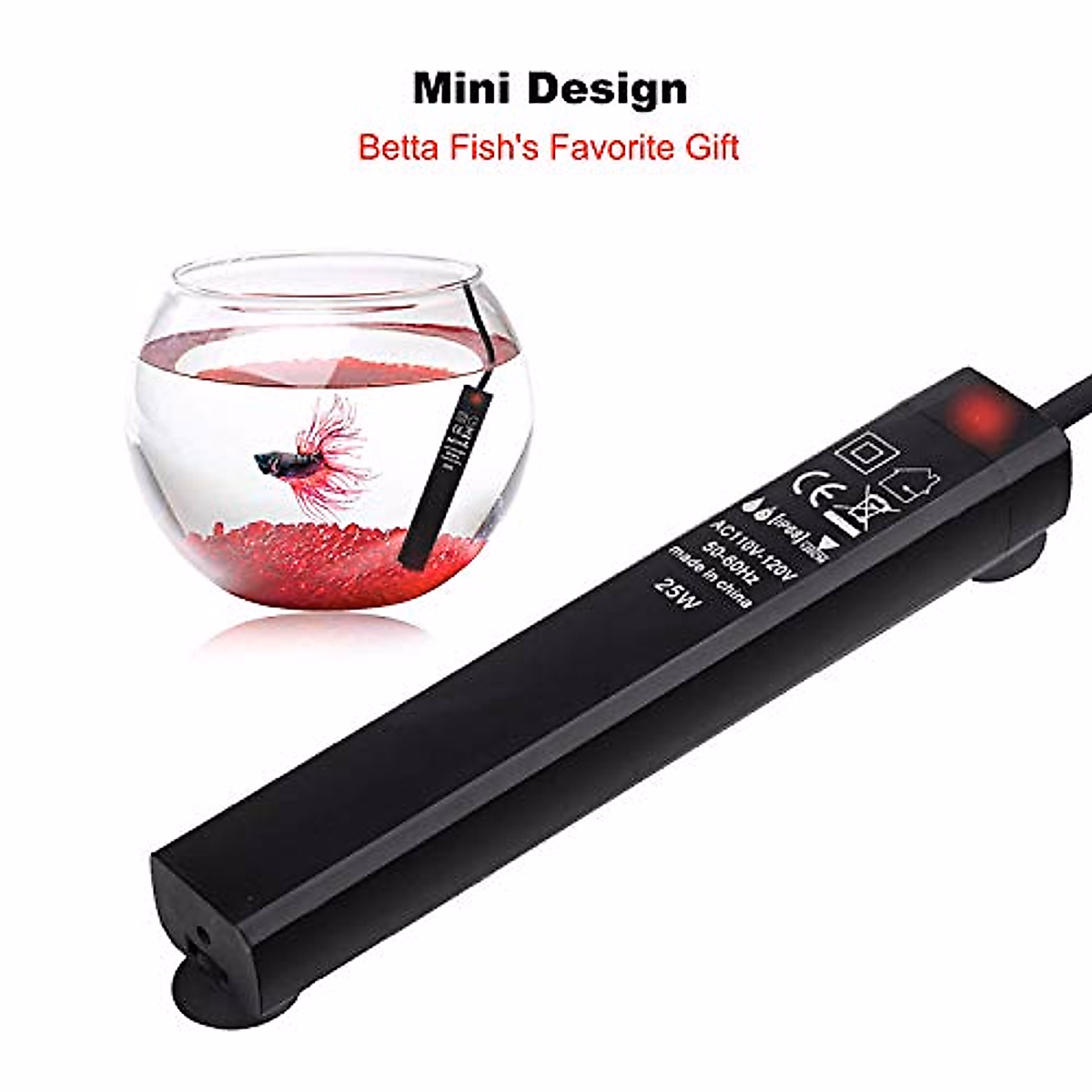 ZEETOON 25W Aquarium Heater, Automatic Thermostat Betta Fish Tank Heaters, Tortoise Small Water Warmer for 2-5 Gallon Container with 1 Stick-on Thermometer Strip