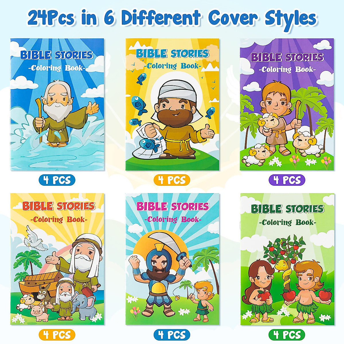 Zainpe 24Pcs Christian Bible Stories Coloring Books for Kids Bible Study Theme DIY Art Drawing Book Jesus Noah's Ark Pattern Color Booklets Party Favors Supplies Birthday Gift Goodie Bag Filler