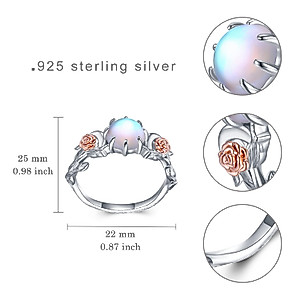SCZKLAQ Triple Moon Ring for Women 925 Sterling SilverTriple Moon Goddess Rings Moonstone Rose Triple Moon Jewelry Gifts for Women