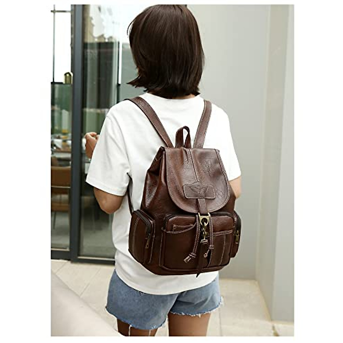 Vojad Backpack Purse for Women Fashion Leather Designer Travel Large Ladies Vintage Style Shoulder Bags with Drawstring (Deep brown)