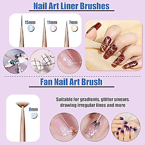 KINGMAS Nail Art Brushes, 10Pcs Nail Gel Polish Painting Brush Drawing Pen, Nail Liner Brush and Nail Dotting Pen Nail Dust Cleaning Brush