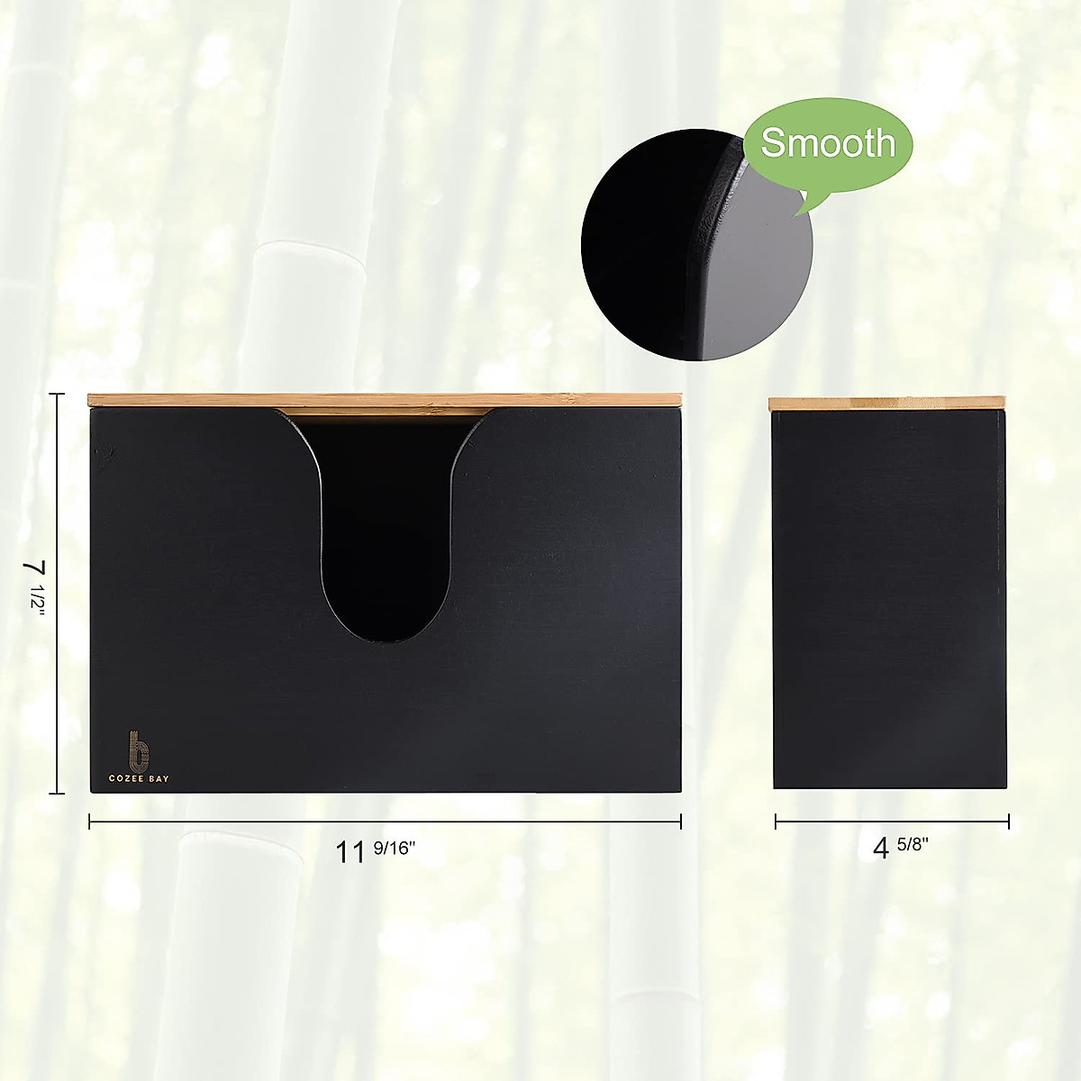 Cozee Bay Bamboo Paper Towel Dispenser, Paper Towel Holder with Lid for Home and Commercial, Wall Mount or Countertop for Multifold, C Fold, Z fold, Trifold Hand Towels (Black)