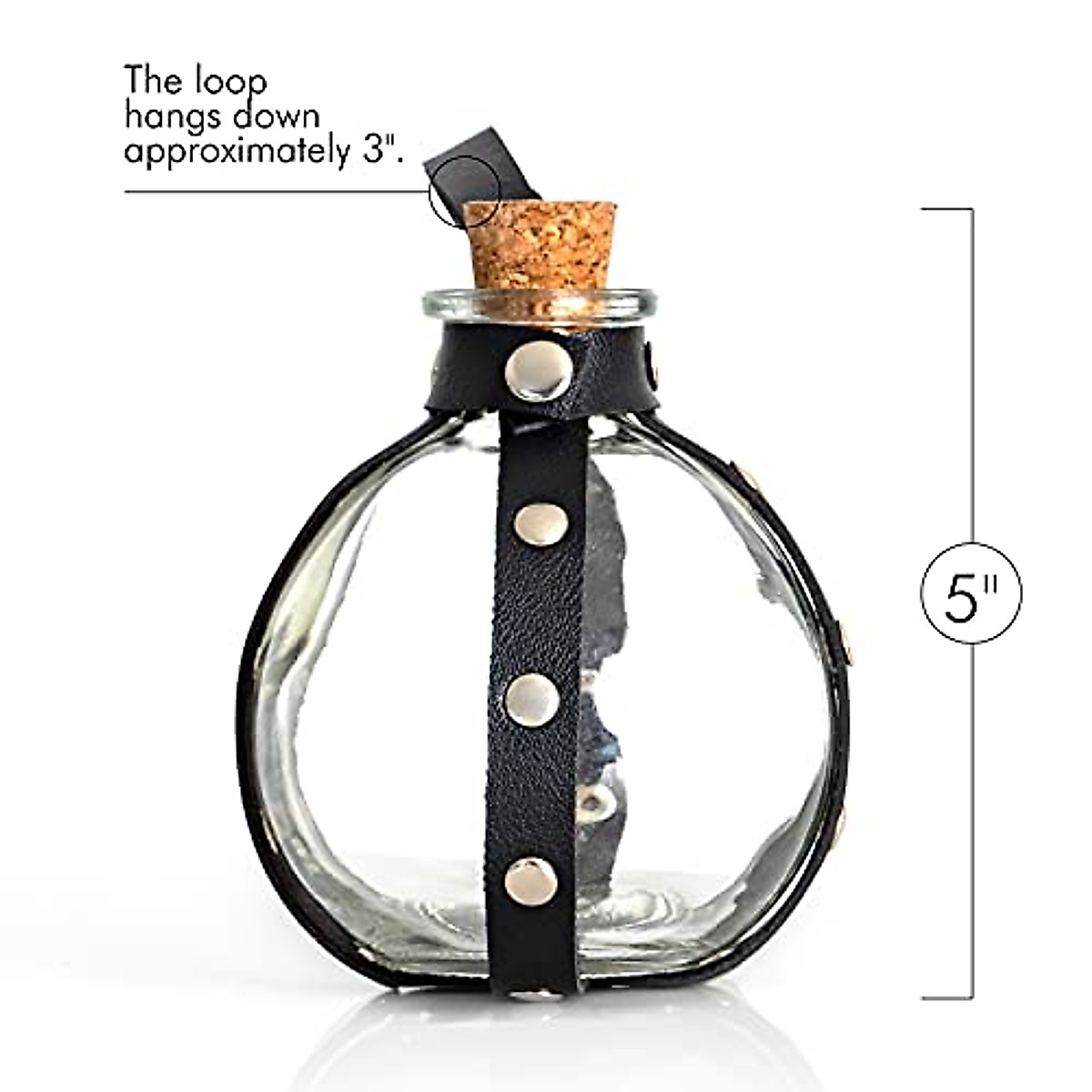 Skeleteen Dark Magic Potion Bottle - Black Wizard Potions Glass Holder with Cork Stopper and Faux Leather Harness with Holster Loop