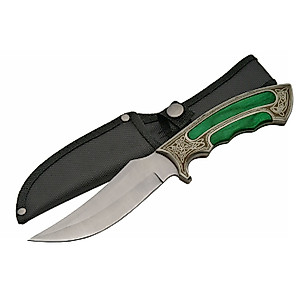 SZCO Supplies 10" Jade Gentleman Hunting Knife Stainless Steel Skinning Knife, Grey