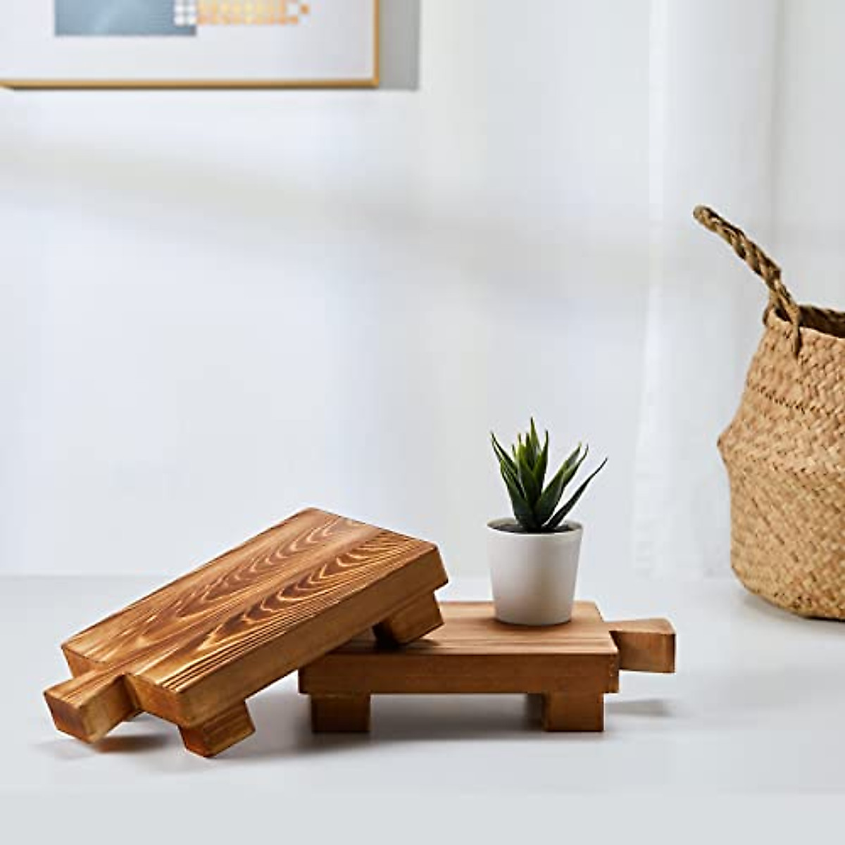 SOONOW Farmhouse Kitchen Decor - Wood Riser for Display, Decorative Wooden Pedestal Stand for Kitchen Counter, Rustic Display Tray for Home and Bathroom Decor (Brown*2)