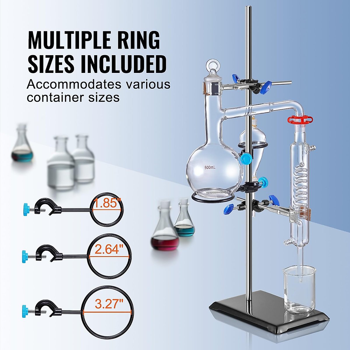 VEVOR Laboratory Grade Metalware Set - Support Stand Premium Iron Material Laboratory Stand Support Lab Clamp Flask Clamp Condenser Stand 60cm