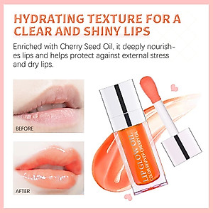 Hydrating Lip Glow Oil, Moisturizing Lip Glow Oil, Nourishing Glossy Transparent Lip Oil, Plumping Lip Oil, Lip Balm, Non-sticky Tinted Toot Lip Balm for Lip Care (CLEAR) 0.2 OZ