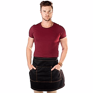 Under NY Sky Half Deep Black Apron with Durable Twill – Bistro Apron, Waist Apron adjustable for Men and Women – Professional Barista, Bartender, Mixologist, Florist, Server Aprons