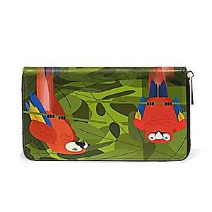 Cute Jungle Parrot Bird Leather Womens Zipper Wallets Clutch Coin Case