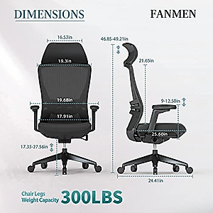 FANMEN Home Office Desk Chair, Ergonomic Mesh Executive Office Chair with 3 Position Tilt Function, Comfortable High Back Black Computer Chair with 3D Adjustable Armrest & Lumbar Support