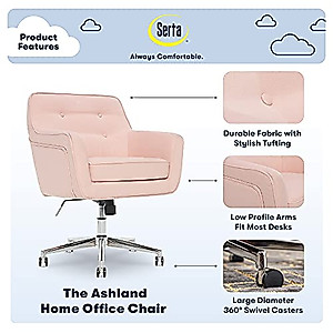 Serta Style Ashland Home Office Chair, Party Blush Pink Twill Fabric