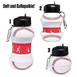 Maccabi Art Clip-On Collapsible BPA-Free Silicone Baseball Water Bottle for Kids, 18 Oz. Size