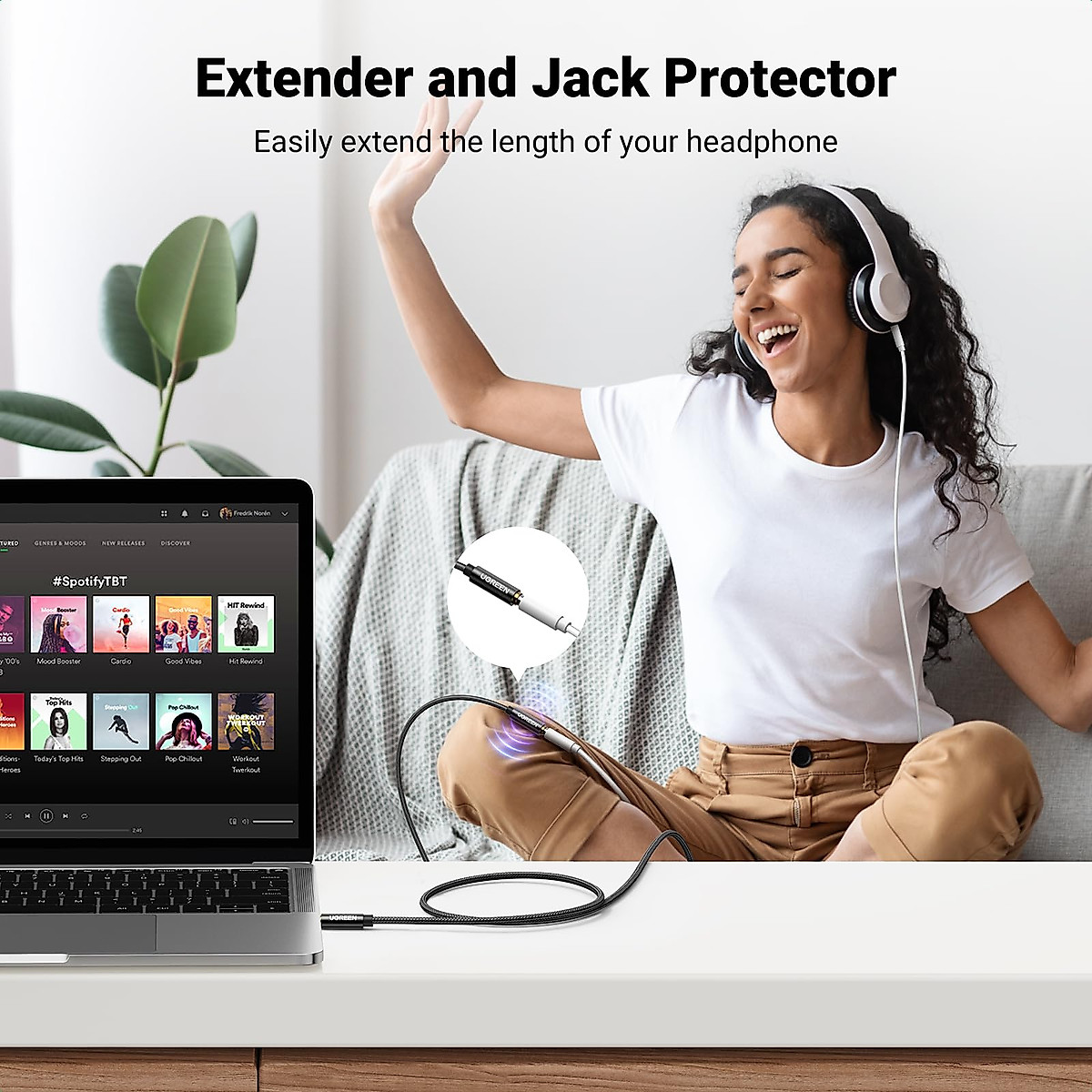 UGREEN Headphone Extension Cable 4 Pole TRRS 3.5mm Extension with Microphone Male to Female Stereo Audio Cable Gold Plated Nylon Braided Compatible with iPhone iPad Smartphones Media Players, 6.6FT